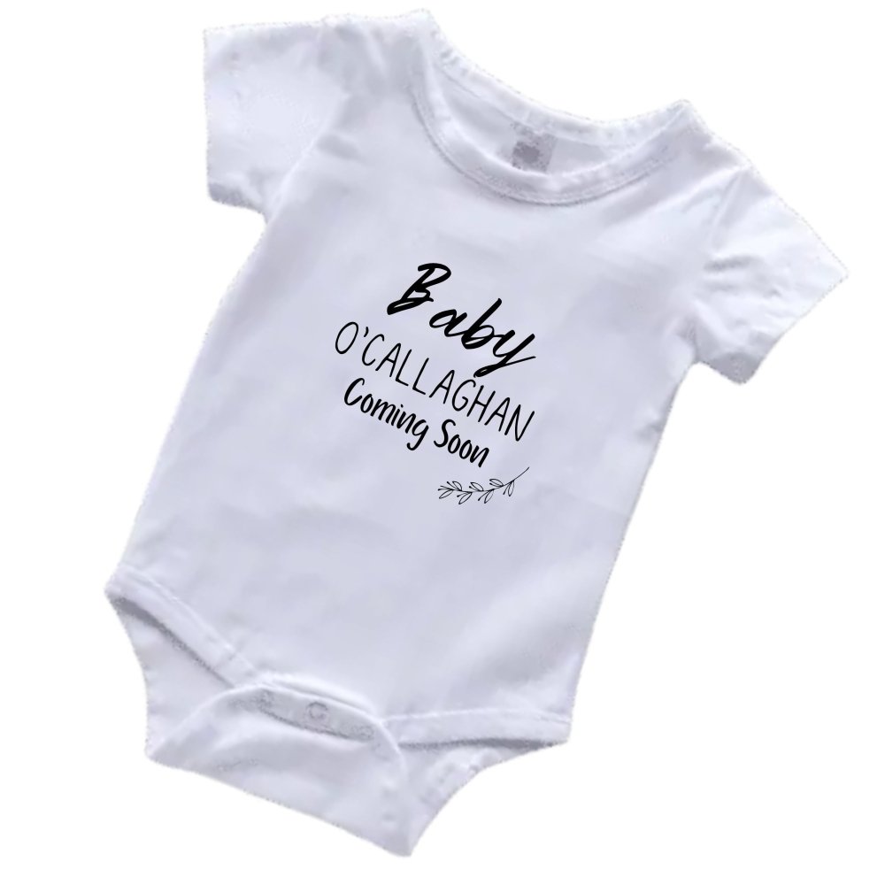 Custom Baby Grow "Baby Coming Soon" Announcement Onesie – Love and Labels