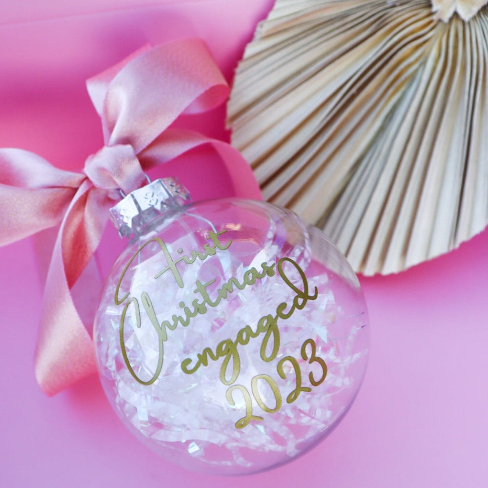 8cm Personalised Glass Baubles with Pink Ribbon – Love and Labels