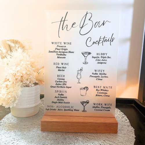 Acrylic Bar Menu Sign for Wedding – Love and Labels
