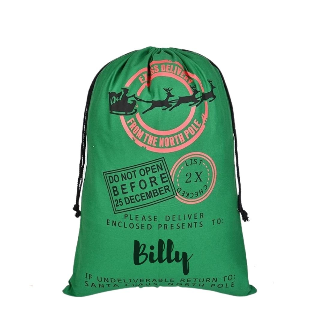 Festive Green Santa Sacks Personalised - Love and Labels